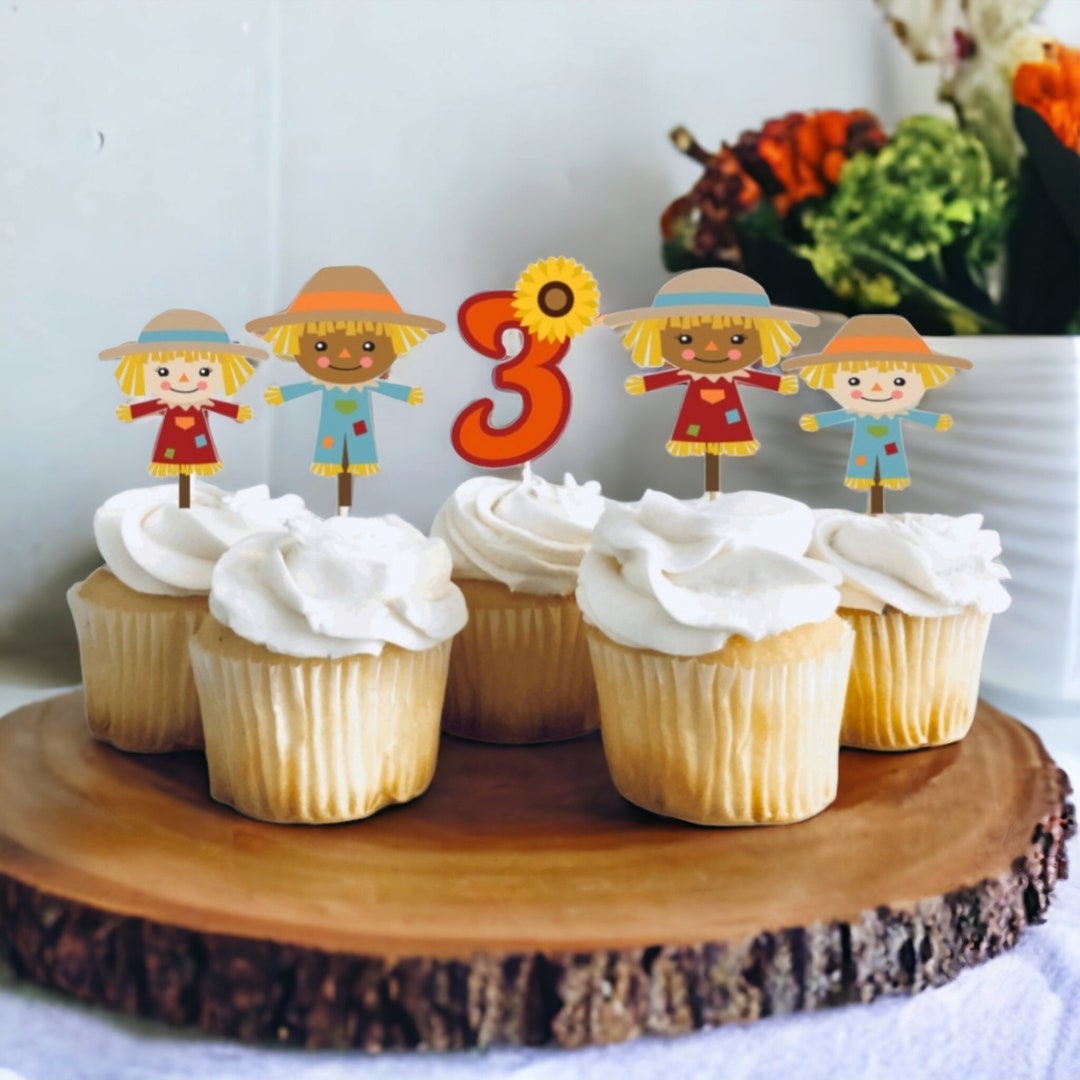 Scarecrow Themed Cupcake Toppers, Fall Party Toppers - Etsy
