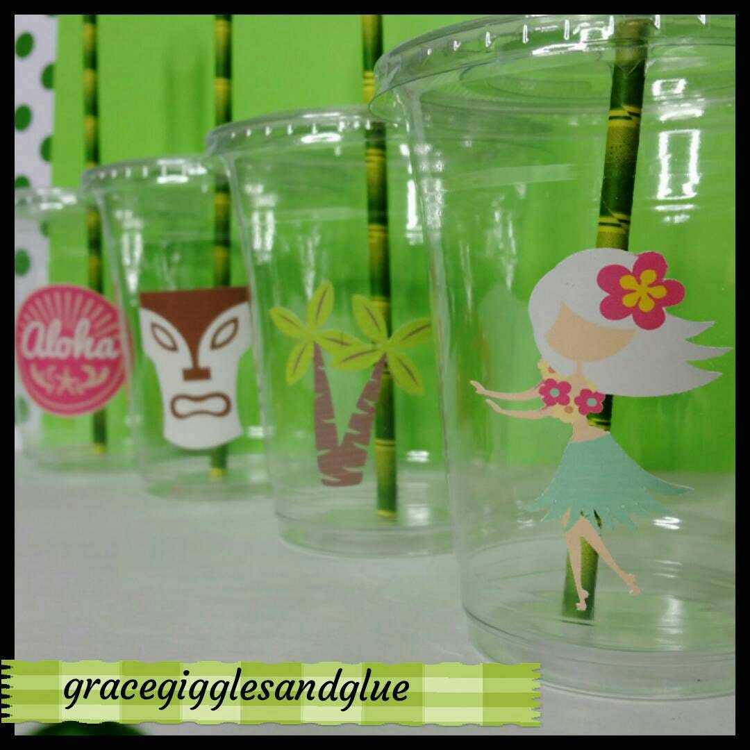 Luau/hawaiian Themed Party Cups With Lids and Bamboo Striped Straws ...