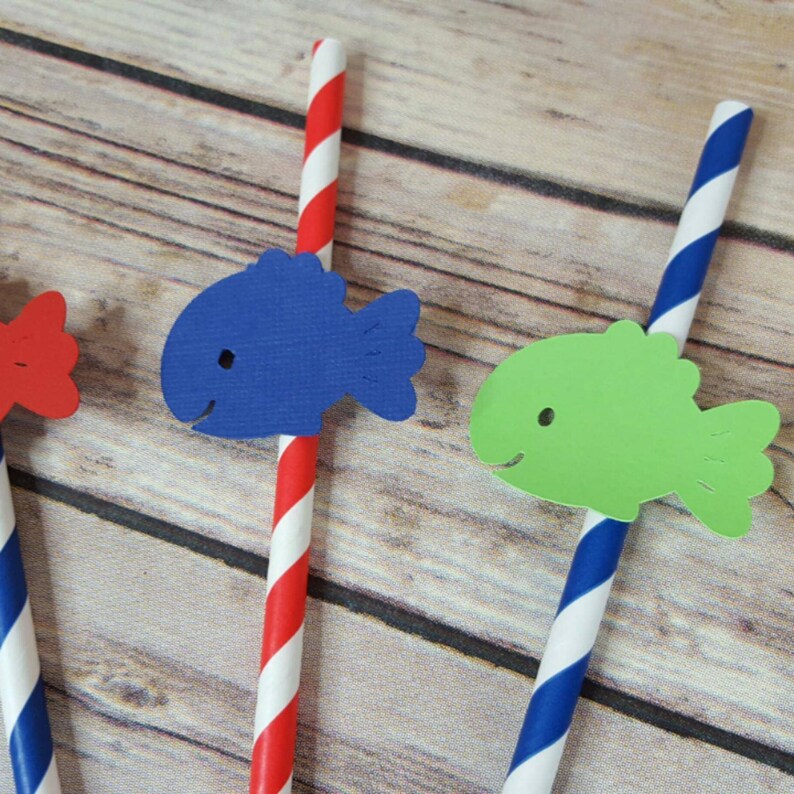 12 Fish Party Straws - Etsy