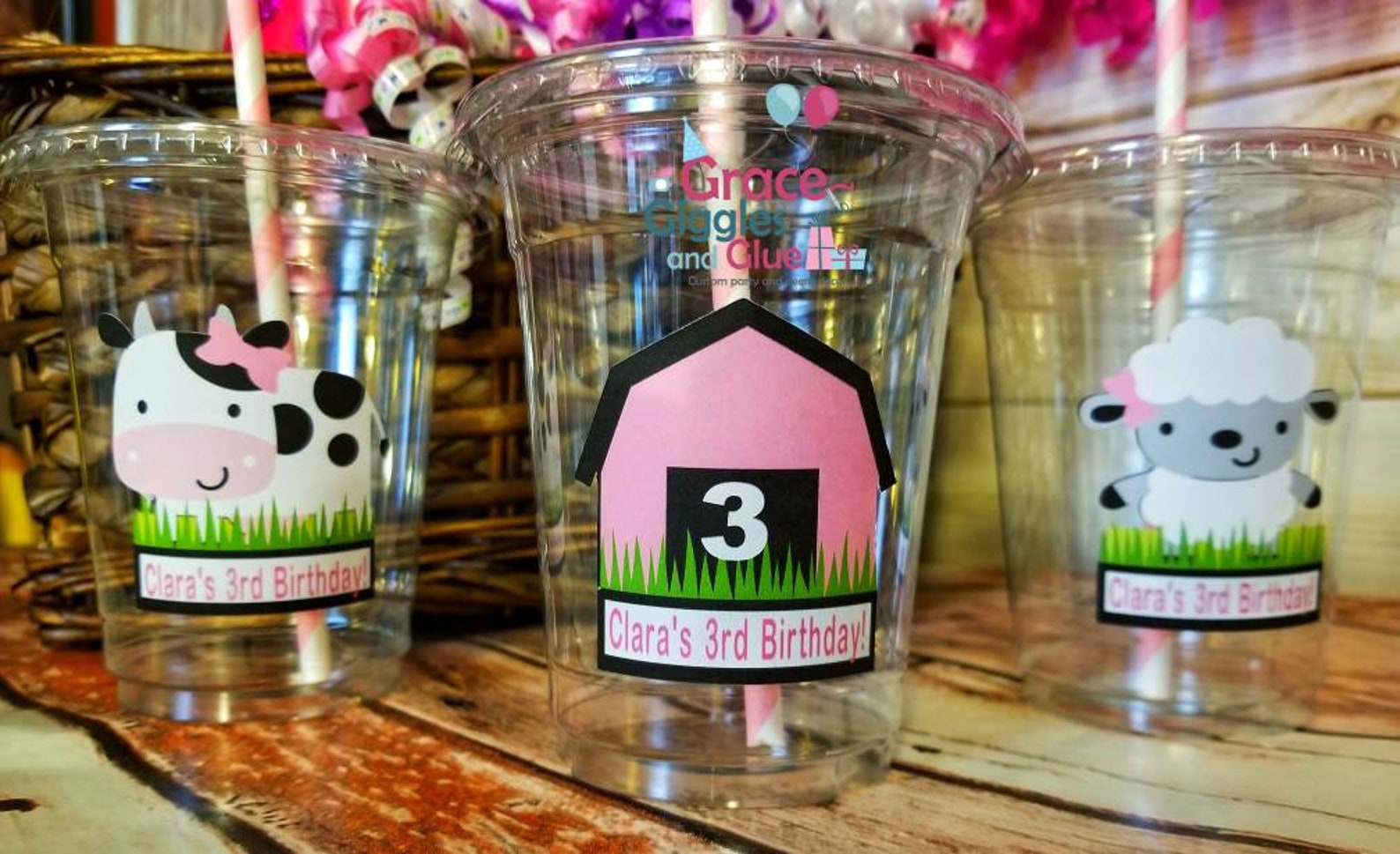 Personalized Pink Barn & Farm Animal Themed Party Cups With - Etsy