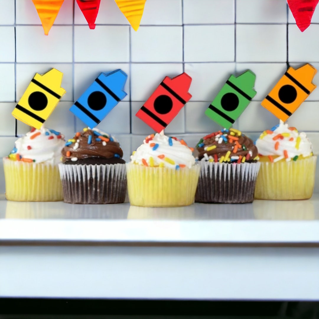Crayon Themed Cupcake Toppers, Coloring Party Cupcake Toppers - Etsy