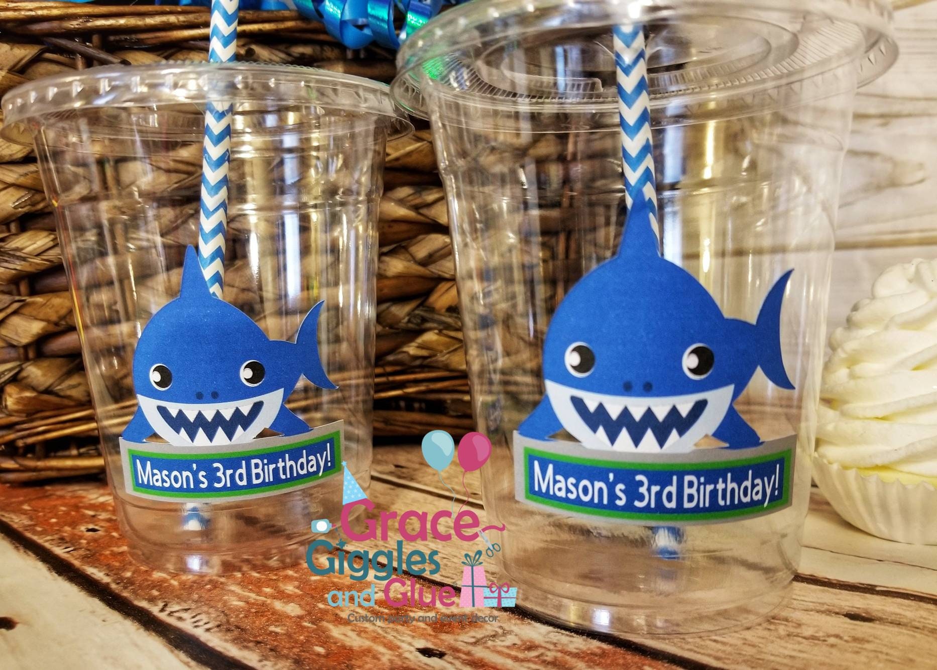 Personalized Shark Themed Party Cups With Lids and Straws! - Etsy