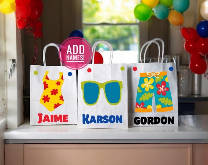 3 Pool Party Gift Bags, Pool Party Favors, Pool Party Treat Bags, Pool ...