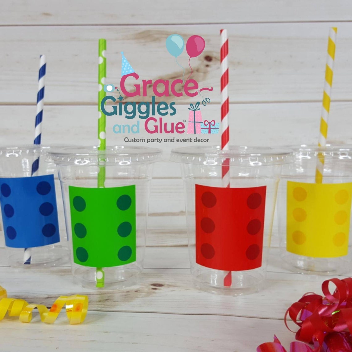 Building Block Themed Party Cups With Straws and Lids! - Etsy