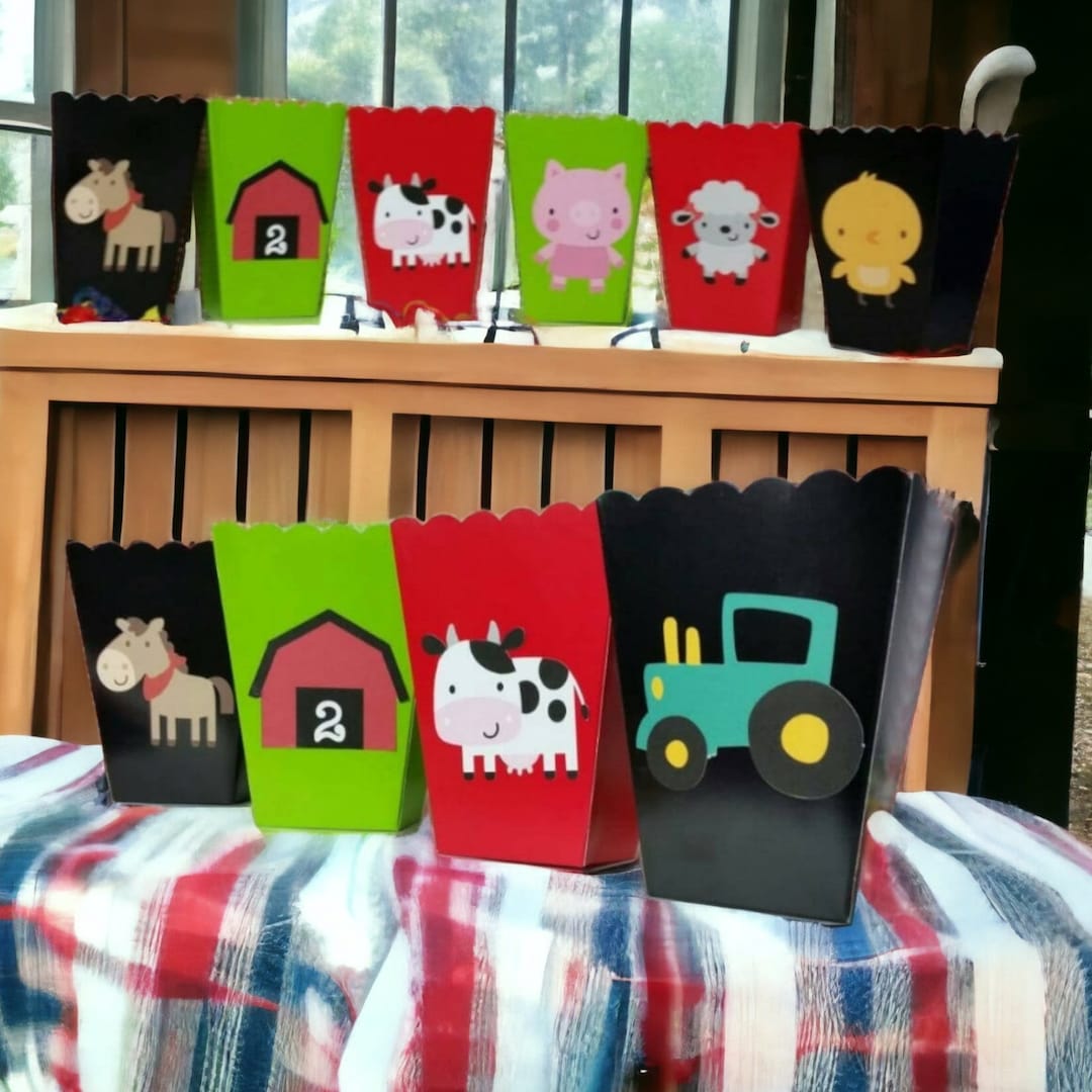 Barn/farm Themed Snack/favor Boxes, Farm Party Popcorn Box, Barnyard ...