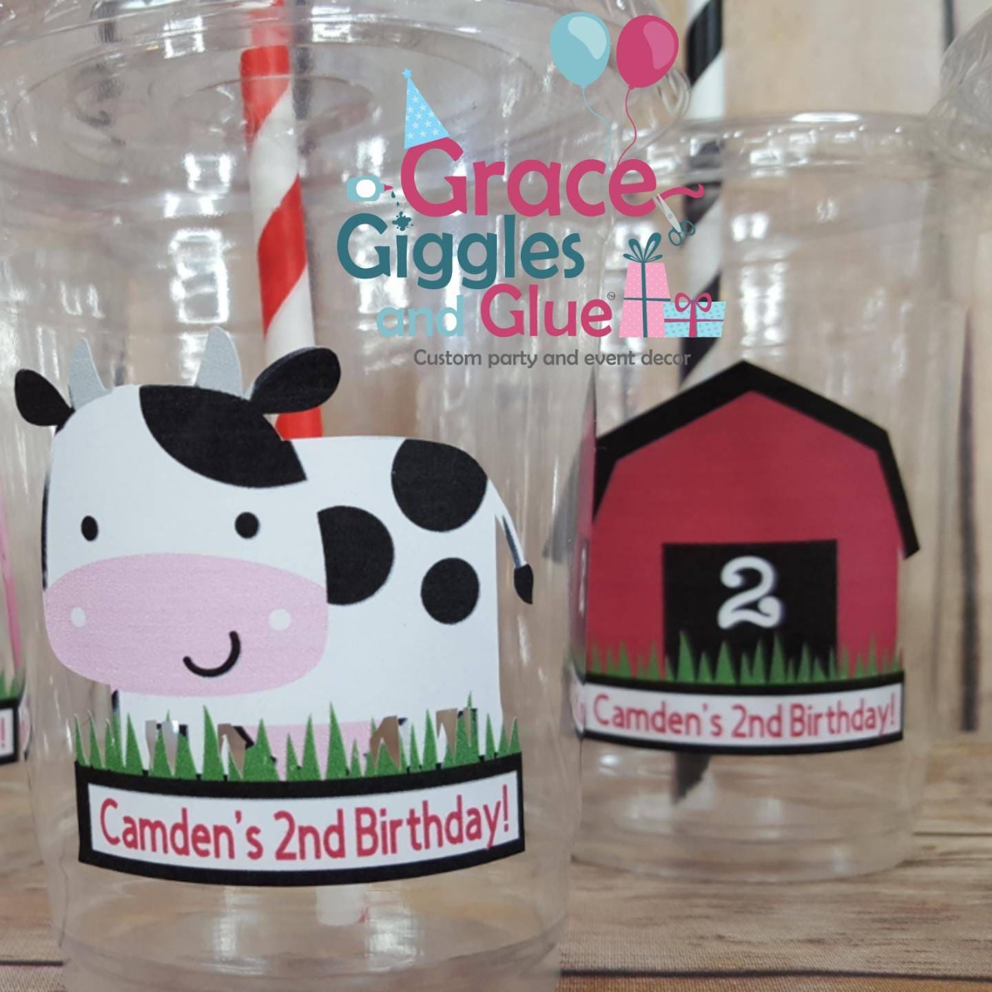 Personalized Farm Animal Themed Party Cups With Straws and Lids - Etsy