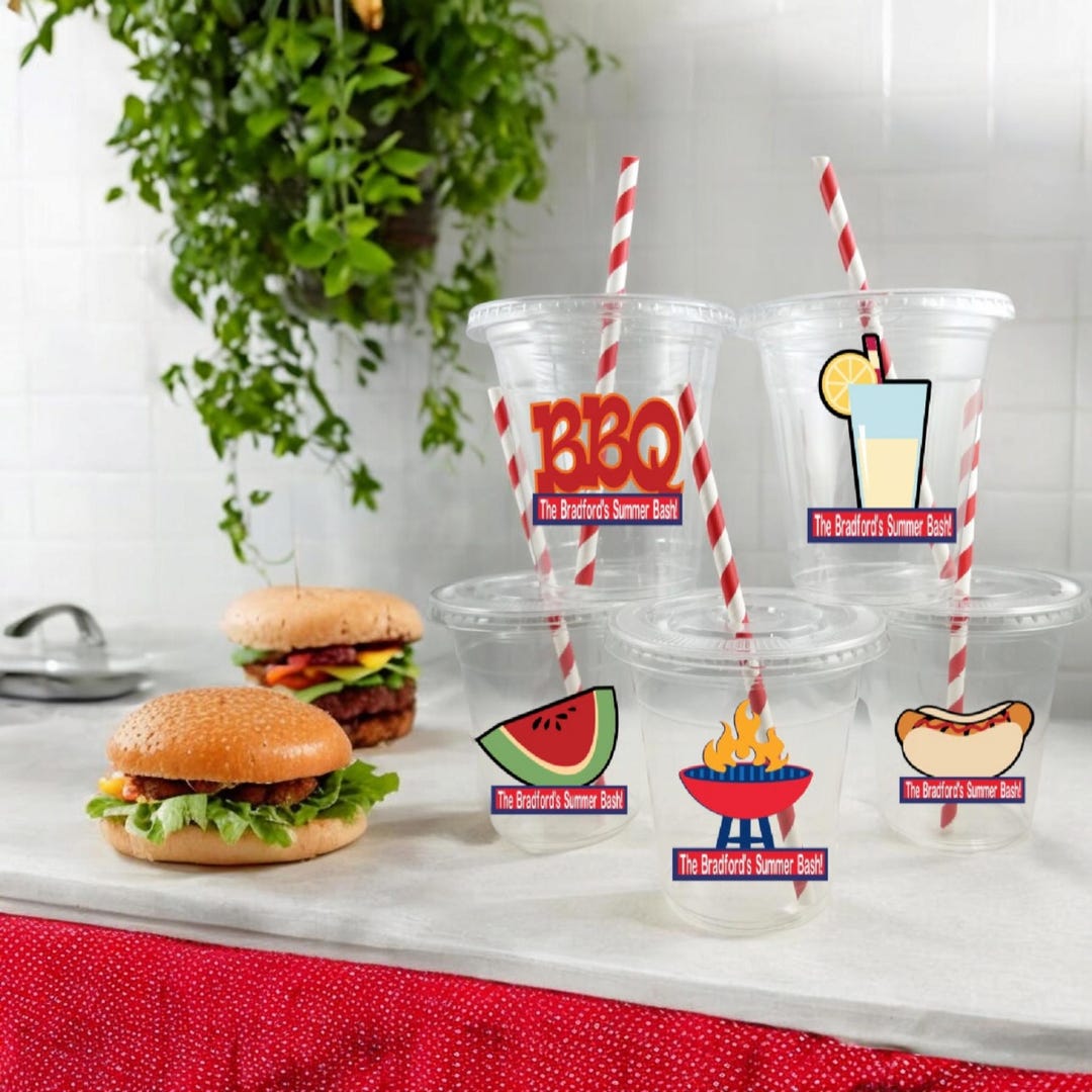 Bbq/cookout Themed Party Cups With Lids and Straws - Etsy