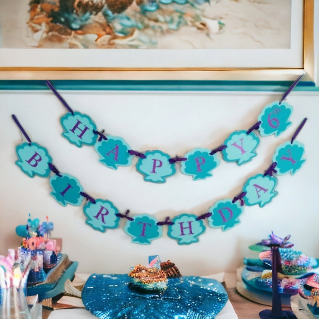 Gitter Seashell Happy Birthday Banner, Mermaid Banner, Mermaid ...