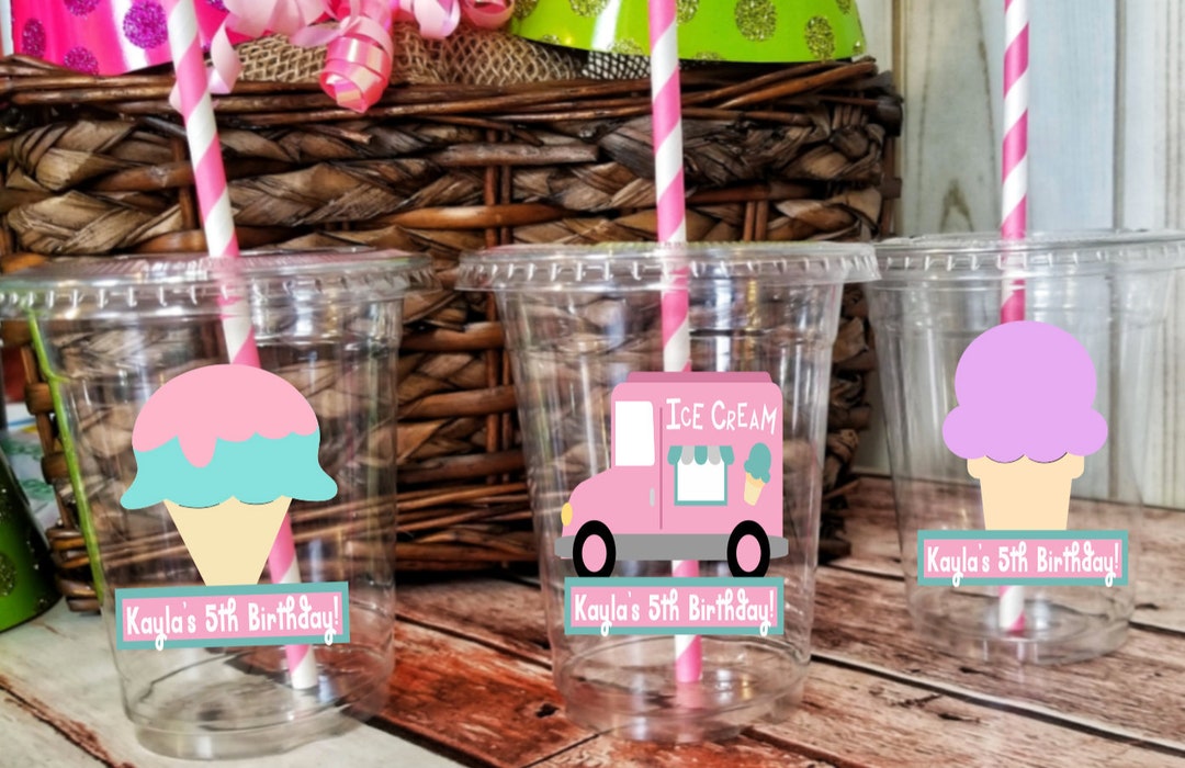 Custom Ice Cream Party Cups With Straws and Lids, Ice Cream Truck Party ...
