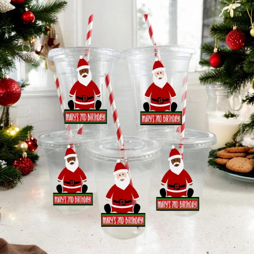 Personalized Santa Themed Party Cups With Lids and Straws! - Etsy
