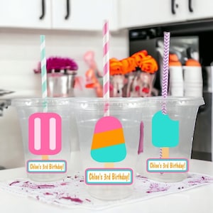 Personalized Popsicle Themed Party Cups With Straws and Lids, Two Sweet ...