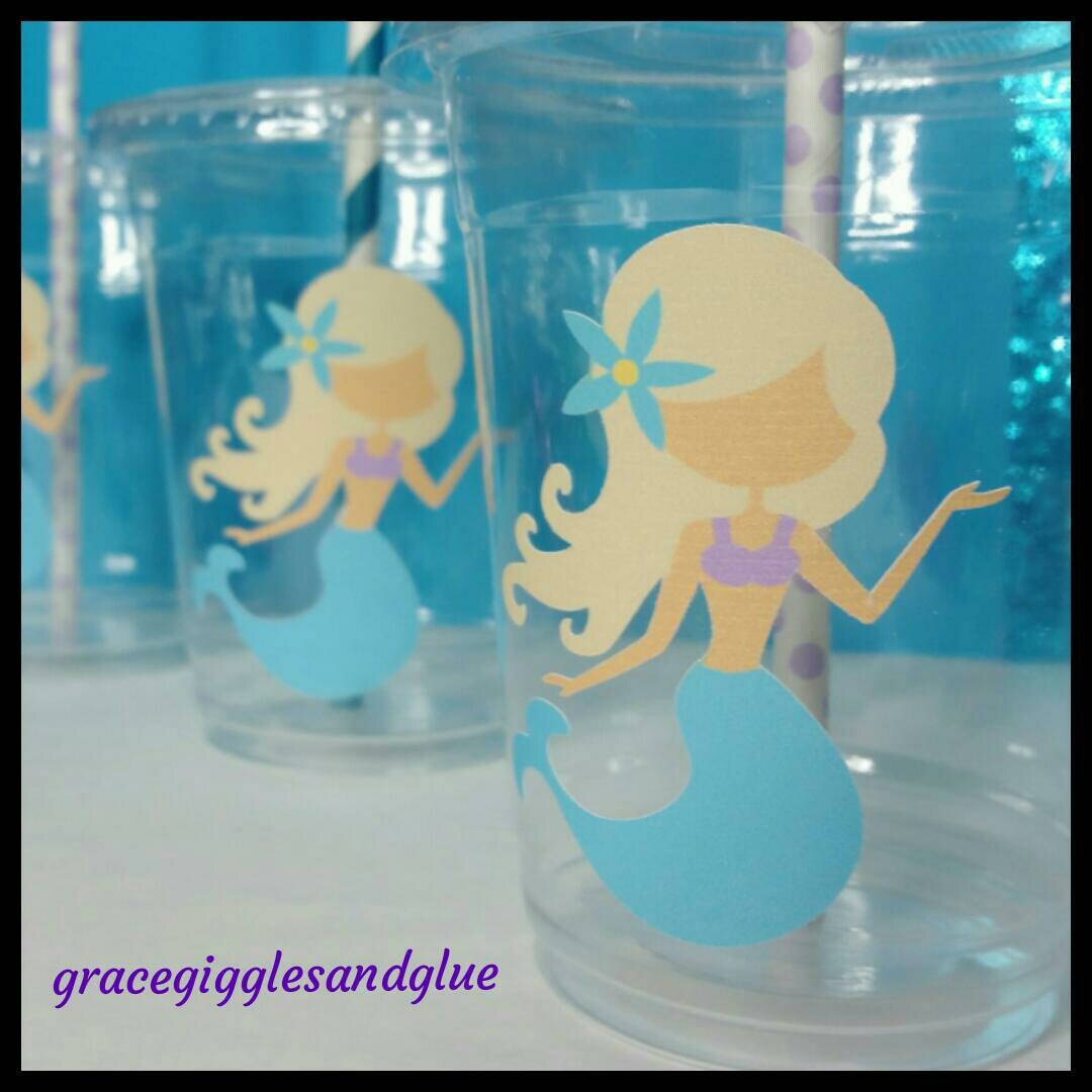 Mermaid Themed Party Cups With Lids and Striped Straws, Under the Sea ...