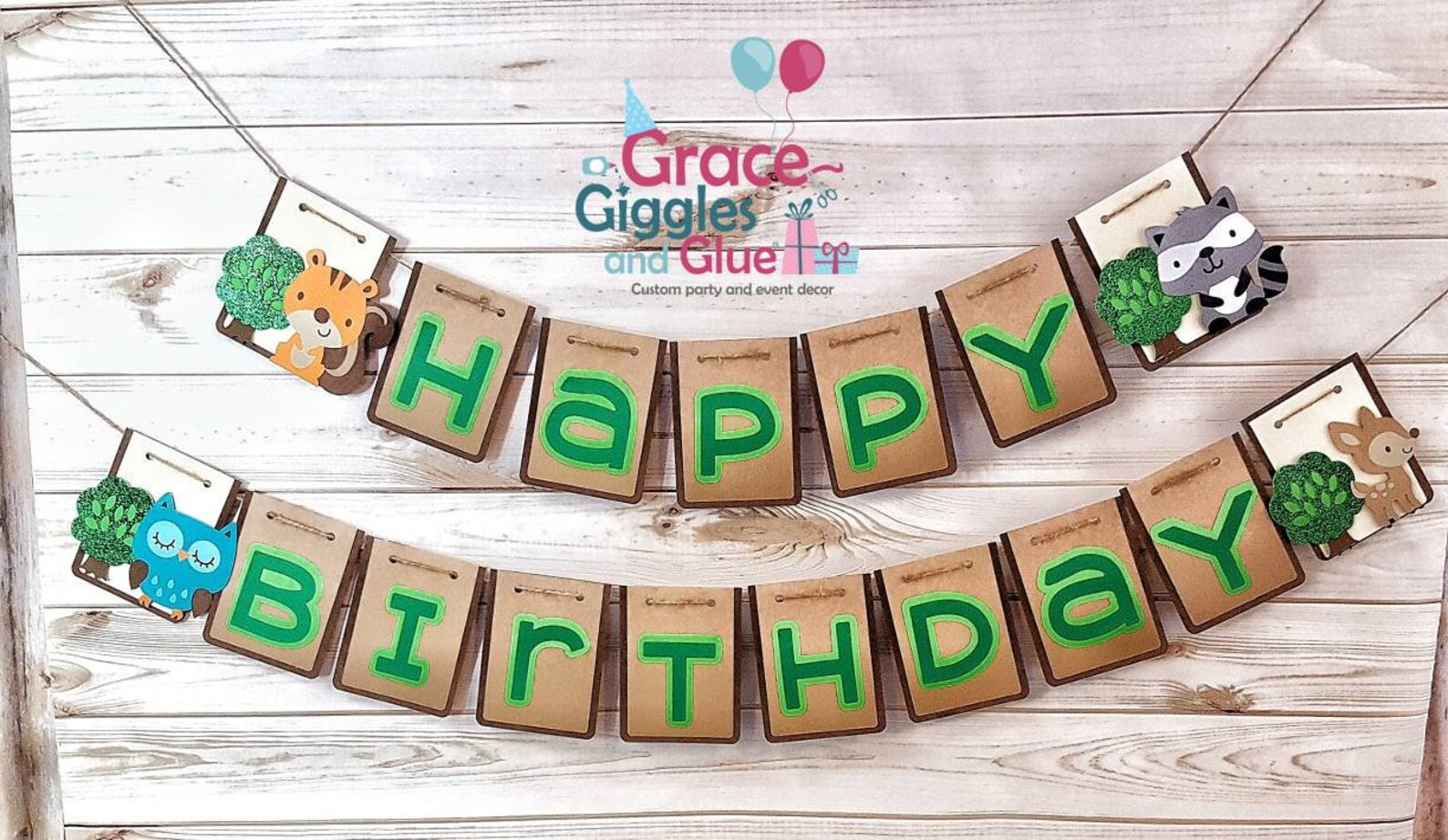 Woodland Themed Happy Birthday Banner Woodland Name Banner | Etsy