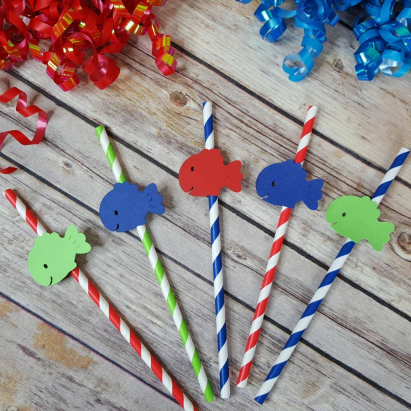 12 Fish Party Straws | Etsy
