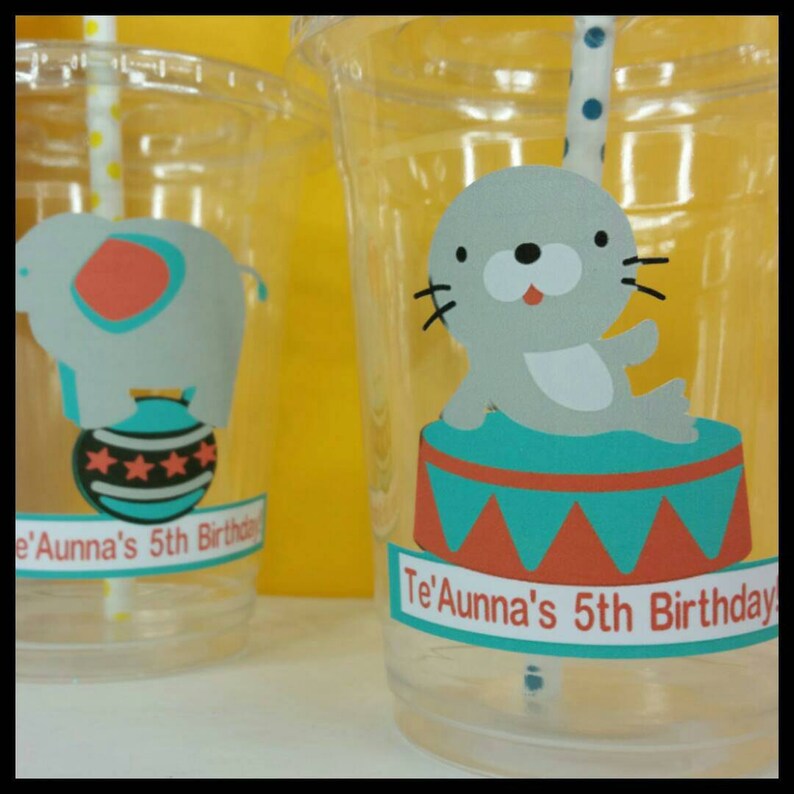 Personalized Circus Themed Party Cups With Lids and Striped - Etsy