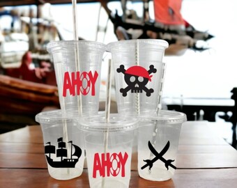 Pirate Party Cups Pirates Birthday Cup With Lids and Straws ...