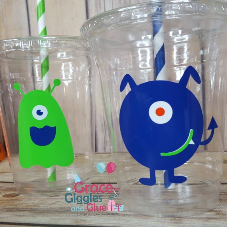 Monster Themed Party Cups With Straws and Lids - Etsy