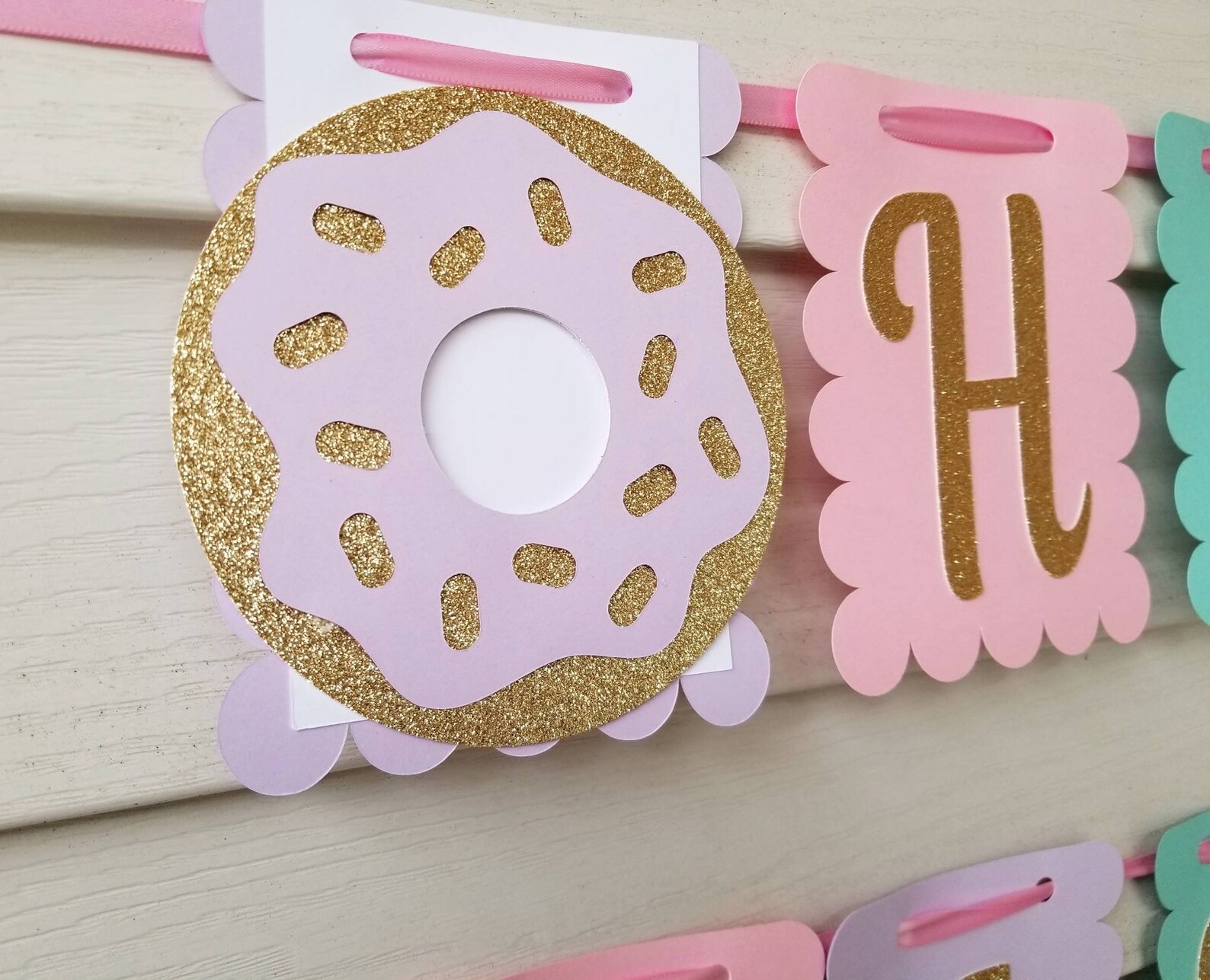 Glitter Donut Happy Birthday Banner Donut Name Banner Donut | Etsy