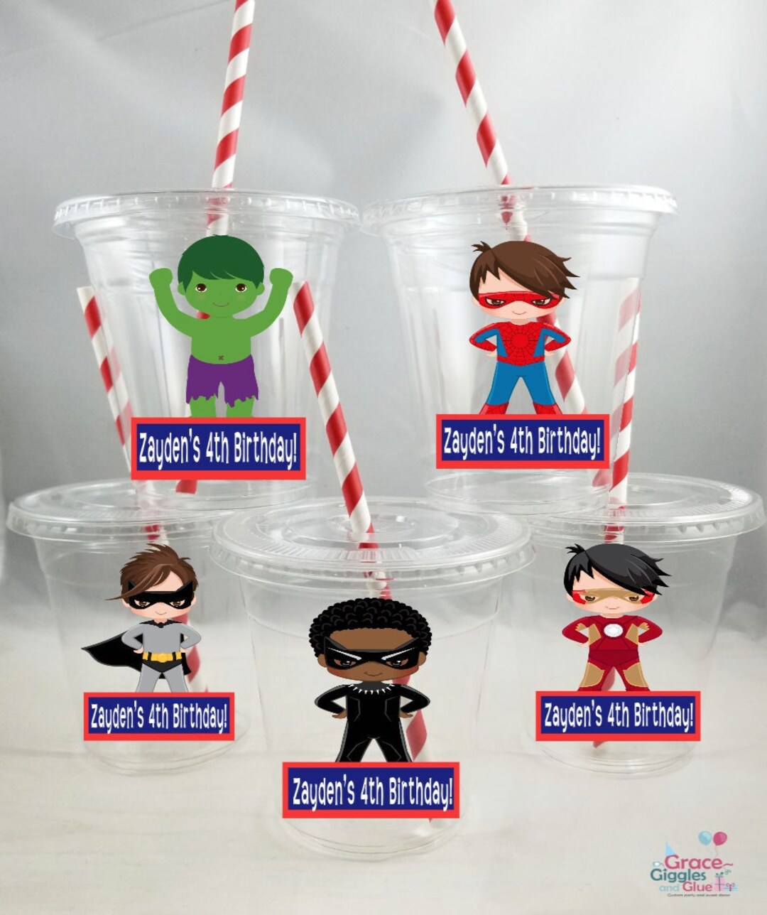 Personalized Superhero Themed Party Cups With Lids and Straws - Etsy