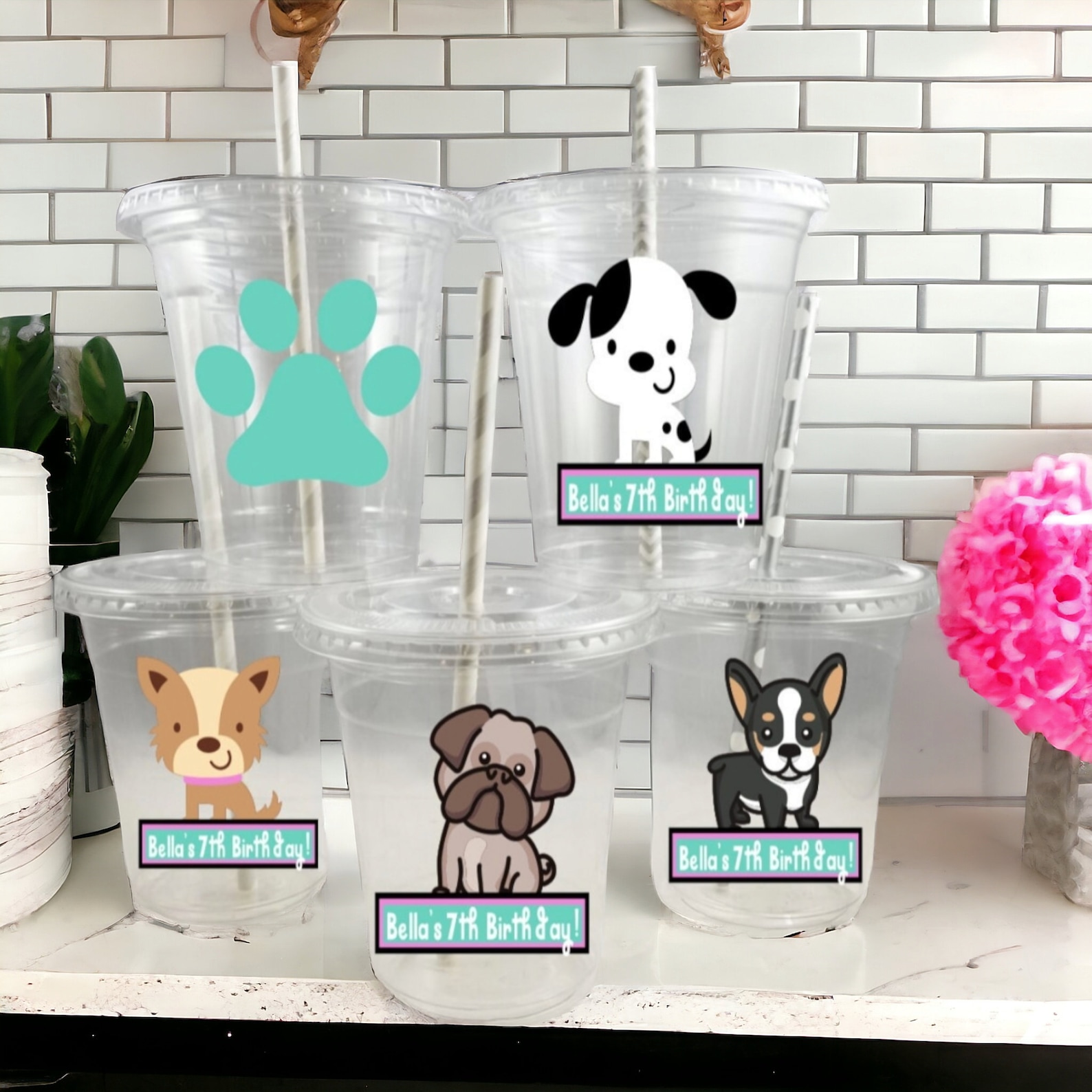 Personalized Puppy/dog Themed Party Cups With Lids and Straws! - Etsy