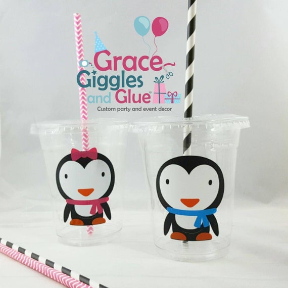 Penguin Party Cups With Straws and Lids - Etsy