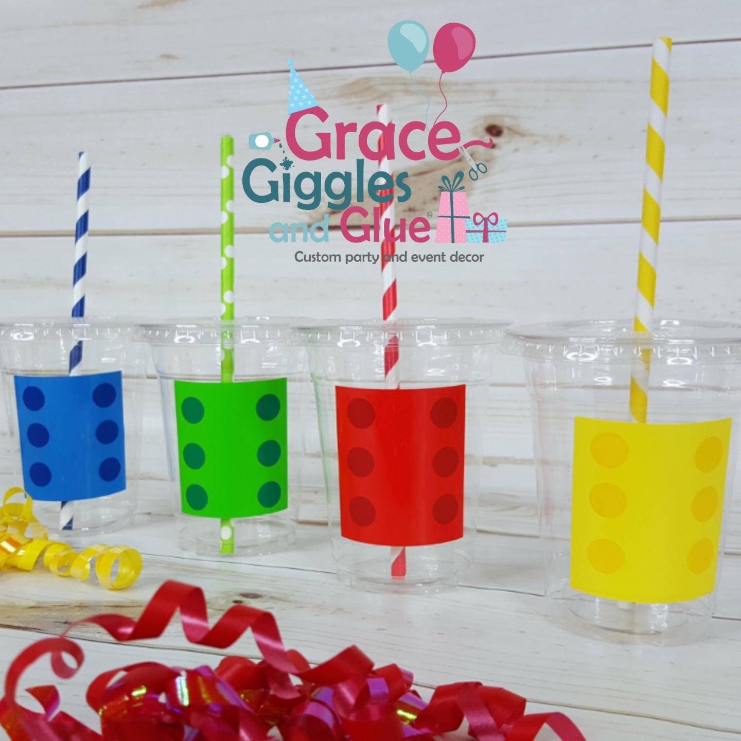 Building Block Themed Party Cups With Straws and Lids | Etsy