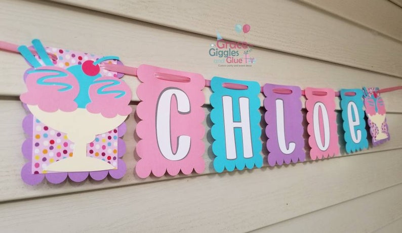 Ice Cream Themed Name Banner Ice Cream Party Themed Happy - Etsy