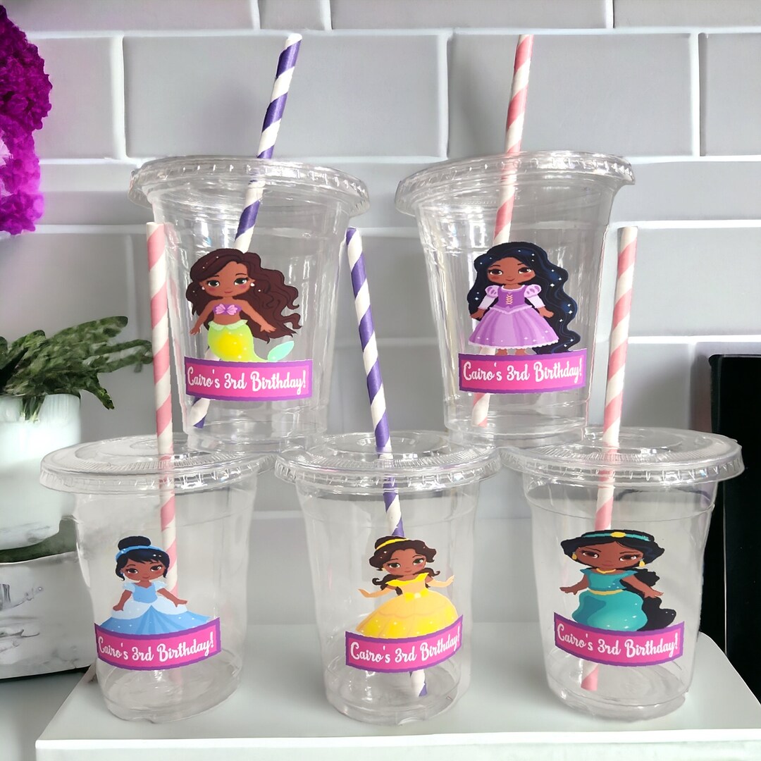 Personalized Multicultural Princess Themed Party Cups With Lids and ...