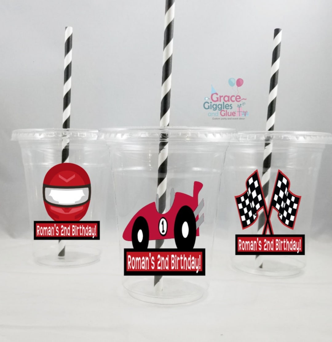 Personalized Race Car Themed Party Cups With Lids and Straws, Car Race ...