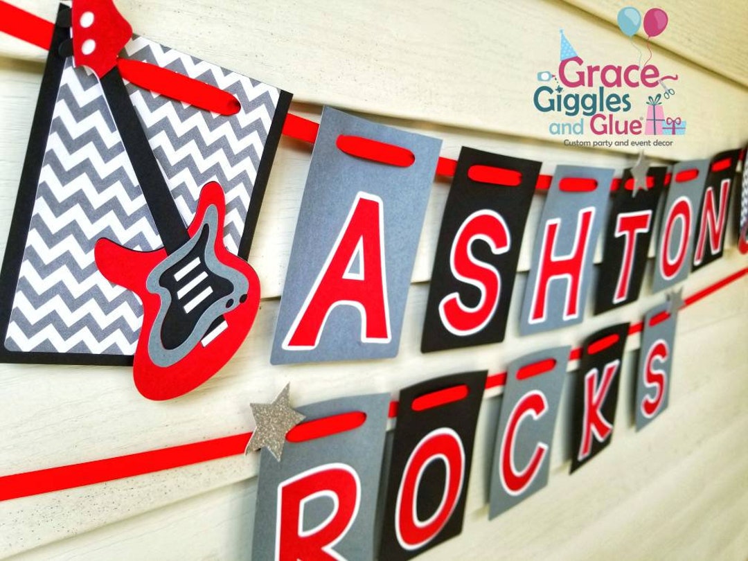 Personalized Rock Star Themed Happy Birthday Banner, Rock N Roll Name ...