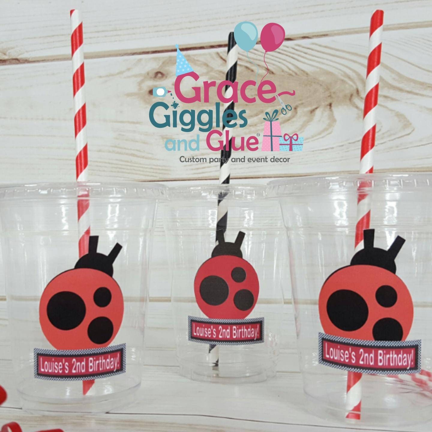 Personalized Ladybug Themed Party Cups With Straws and Lids - Etsy