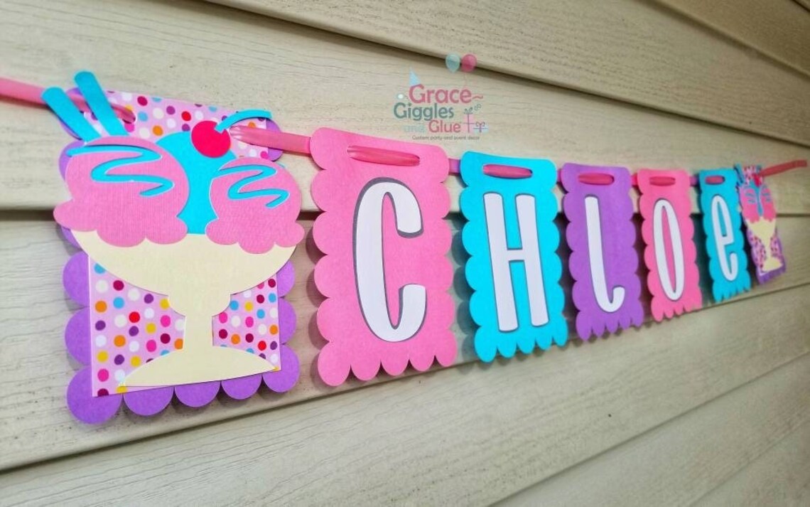 Ice Cream Themed Name Banner Ice Cream Party Themed Happy - Etsy