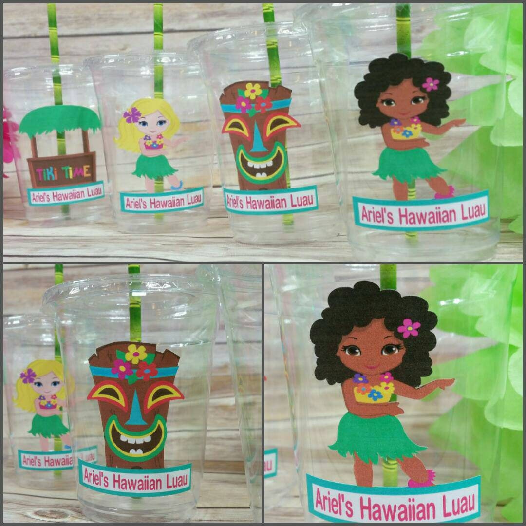 Personalized Luau/hawaiian Themed Party Cups With Lids and Straws, Luau ...
