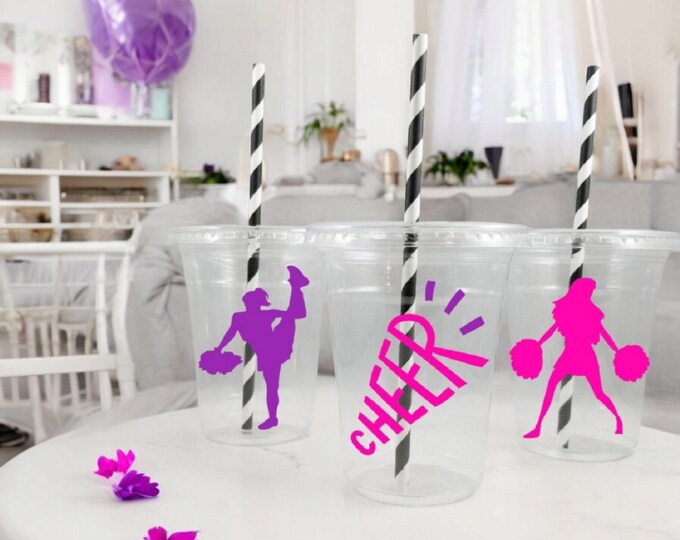 Cheerleading Party Cups With Lids and Straws: Cheerleading Plastic ...