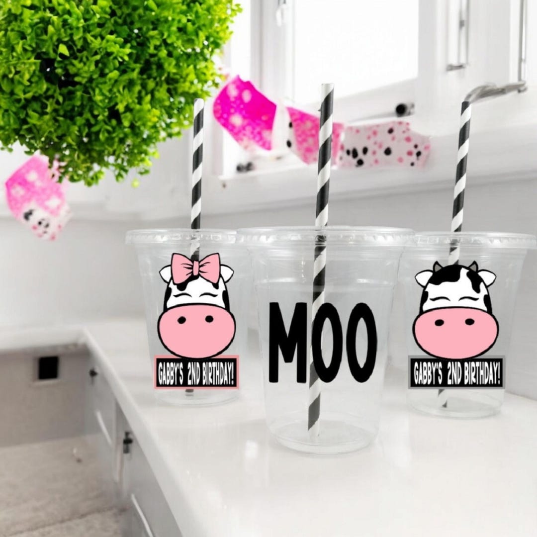 Personalized Cow Themed Party Cups With Straws and Lids, Farm Party ...