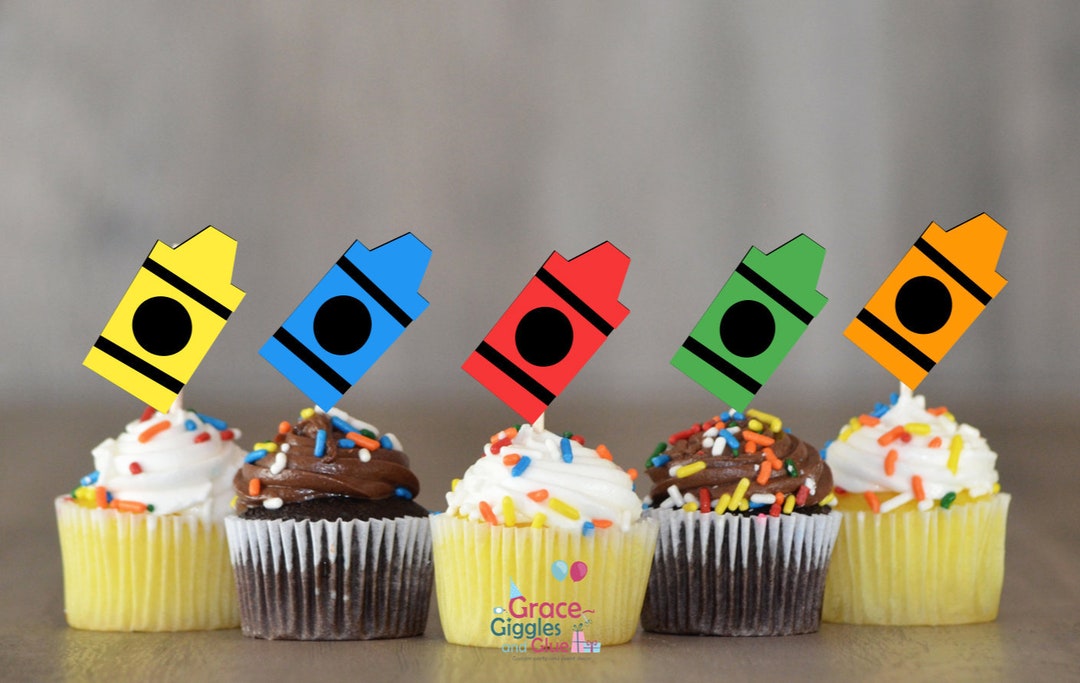 Crayon Themed Cupcake Toppers Coloring Party Cupcake Toppers - Etsy