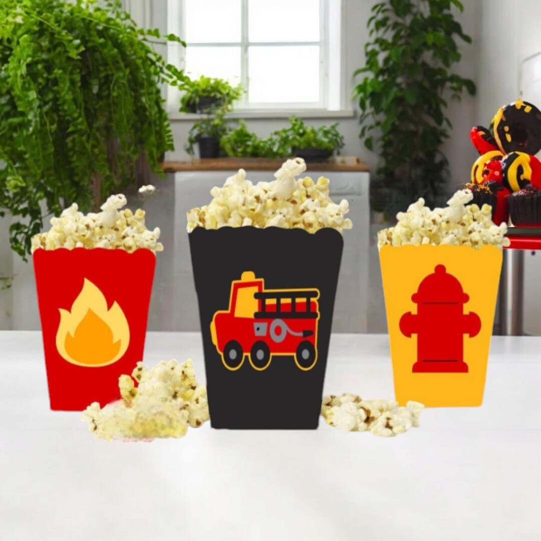 Fire Truck Snack/favor Boxes, Fireman Party Popcorn Box, - Etsy
