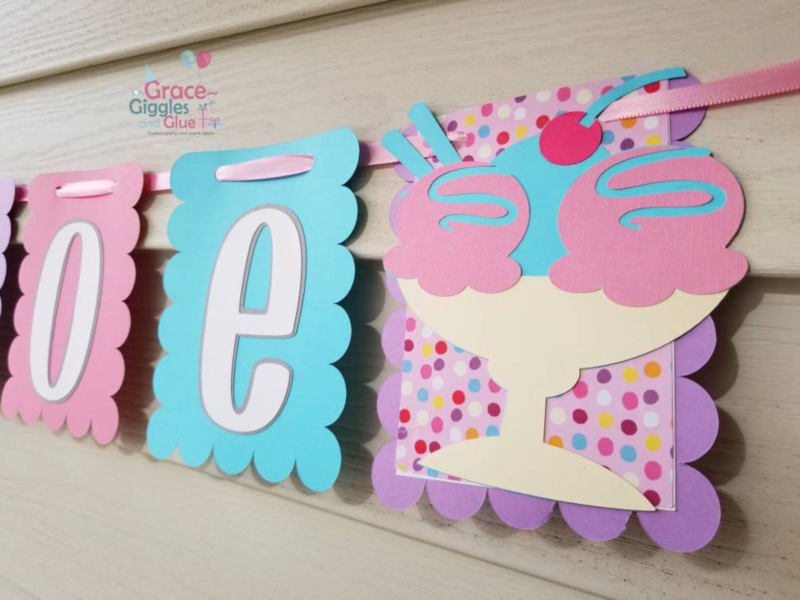 Ice Cream Themed Name Banner Ice Cream Party Themed Happy - Etsy