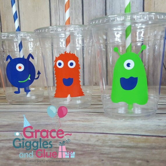 Monster Themed Party Cups With Straws and Lids - Etsy