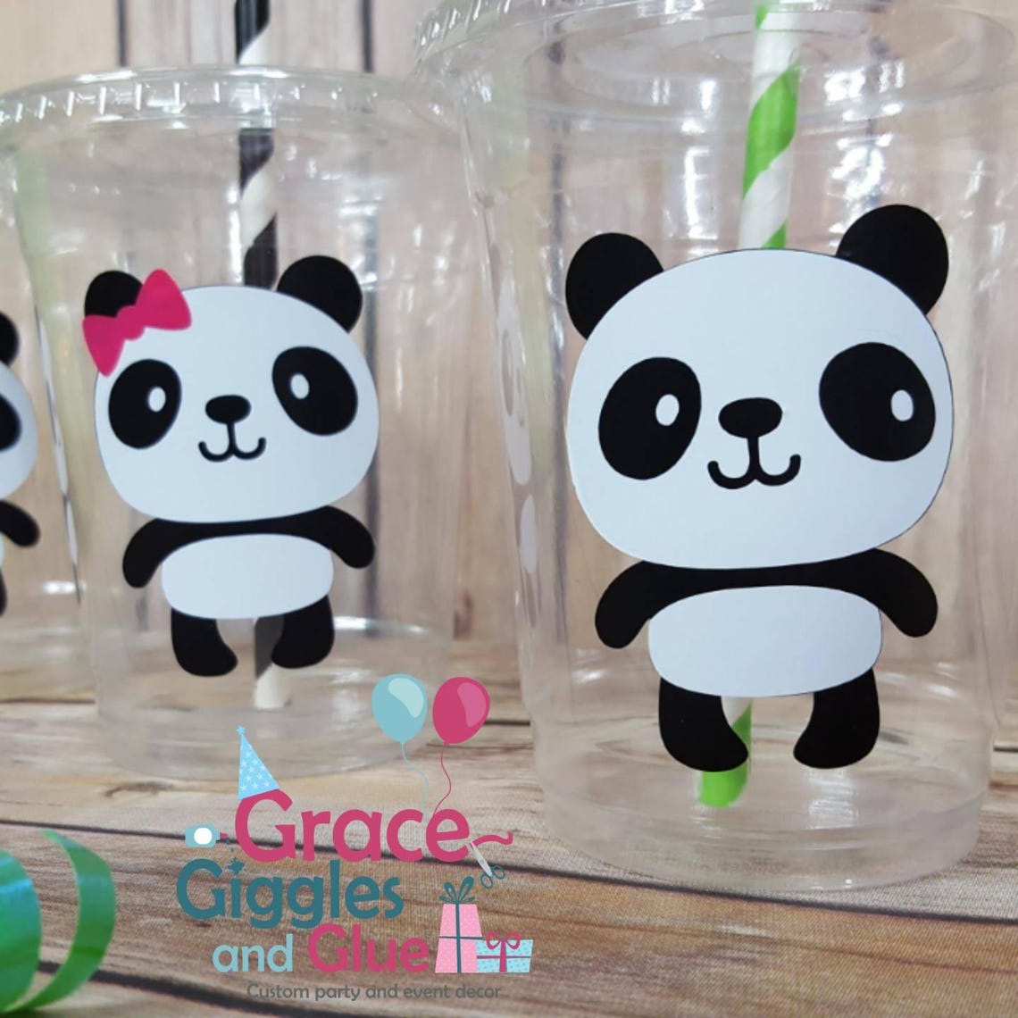 Panda Party Cups with Straws and Lids | Etsy