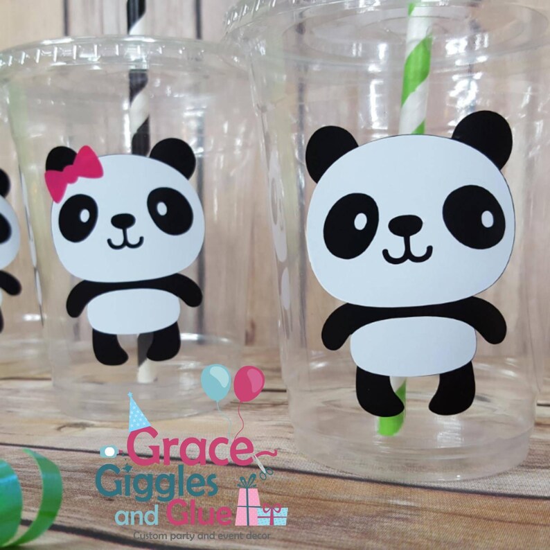 Panda Party Cups with Straws and Lids | Etsy