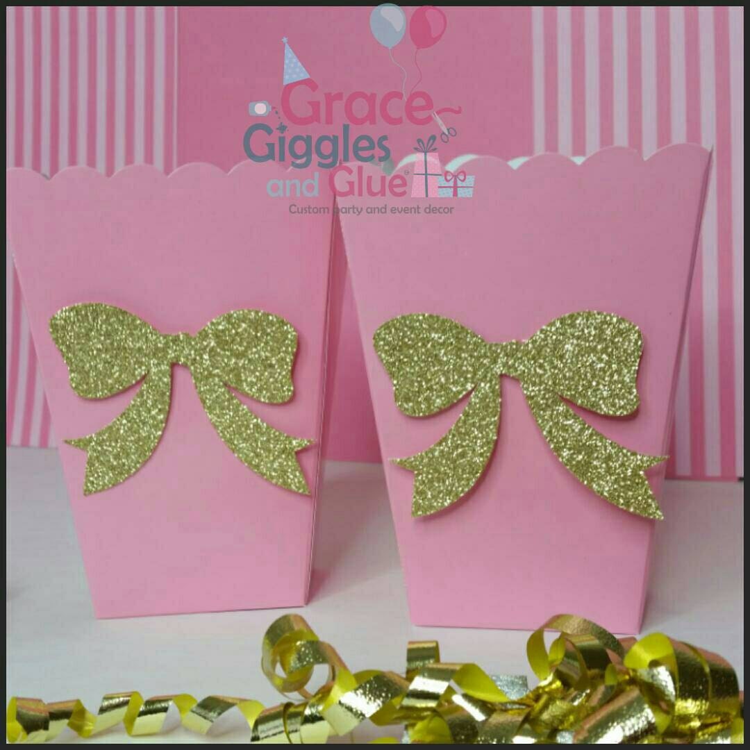 10 Pink and Gold Glitter Bow Snack/favor Boxes Baby Girl | Etsy