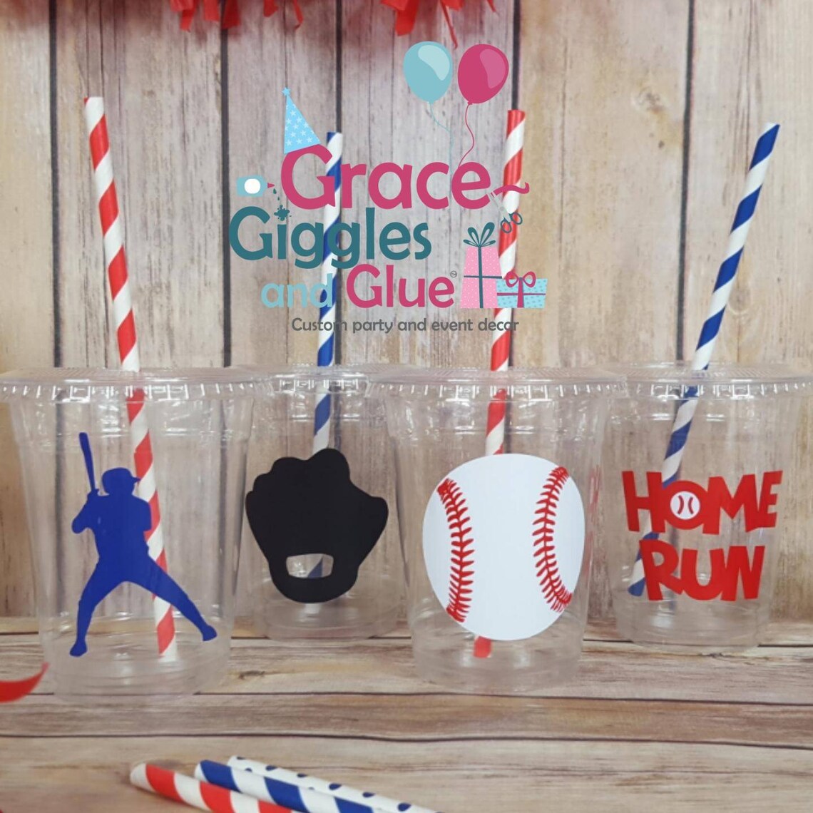 Baseball Party Cups W/ Lids and Straws - Etsy