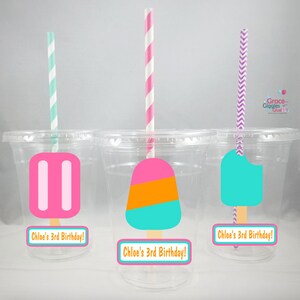 Personalized Popsicle Themed Party Cups With Straws and Lids, Two Sweet ...