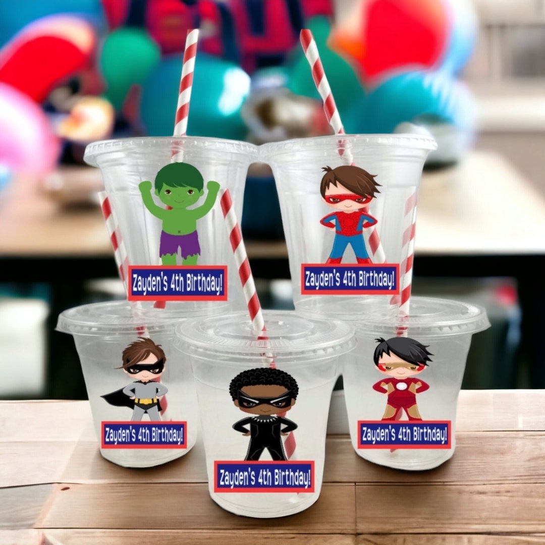 Personalized Superhero Themed Party Cups With Lids and Straws! - Etsy