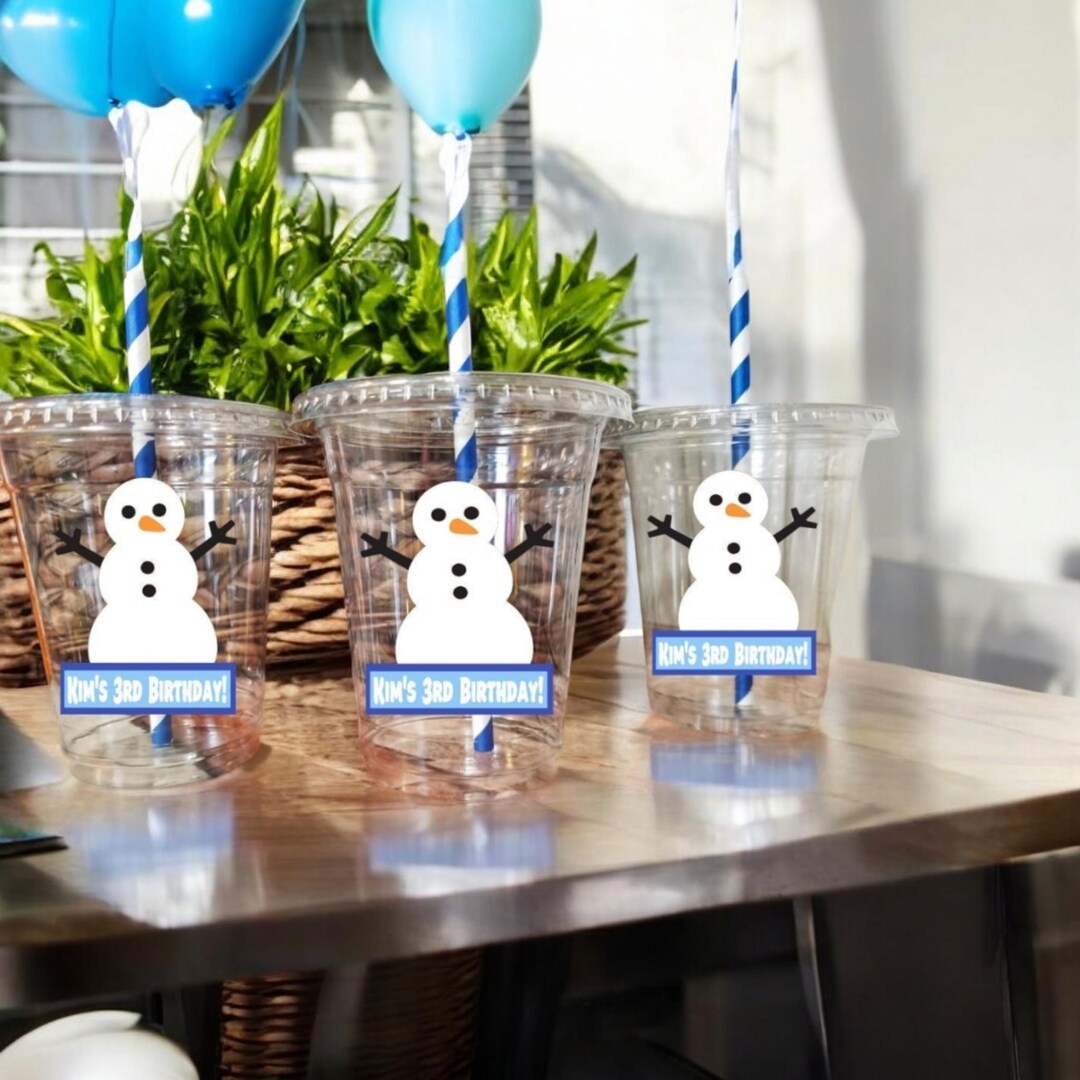 Snowman Party Cups With Straws and Lids, Custom Snowman Party Cups - Etsy