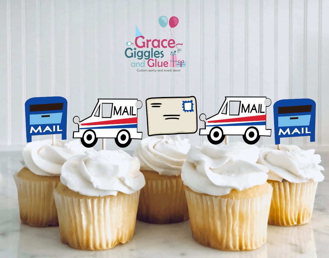 Mail Themed Cupcake Toppers Mailman Party Toppers - Etsy