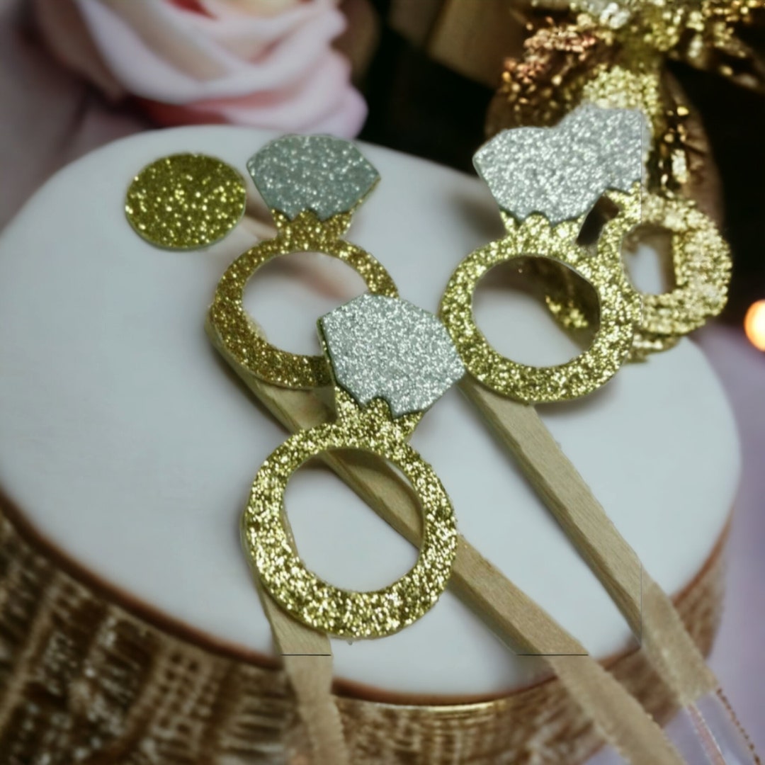 Glitter Diamond Ring Cupcake Toppers, Engagement Cupcake Toppers ...