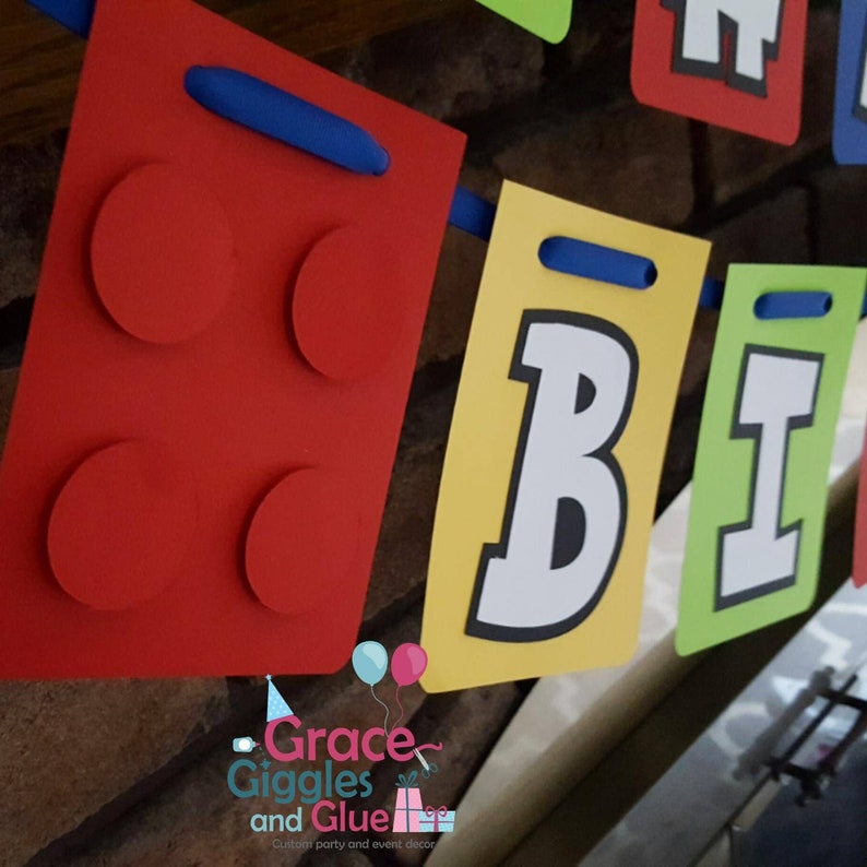 Building Block Happy Birthday Banner, Building Block Name Banner - Etsy