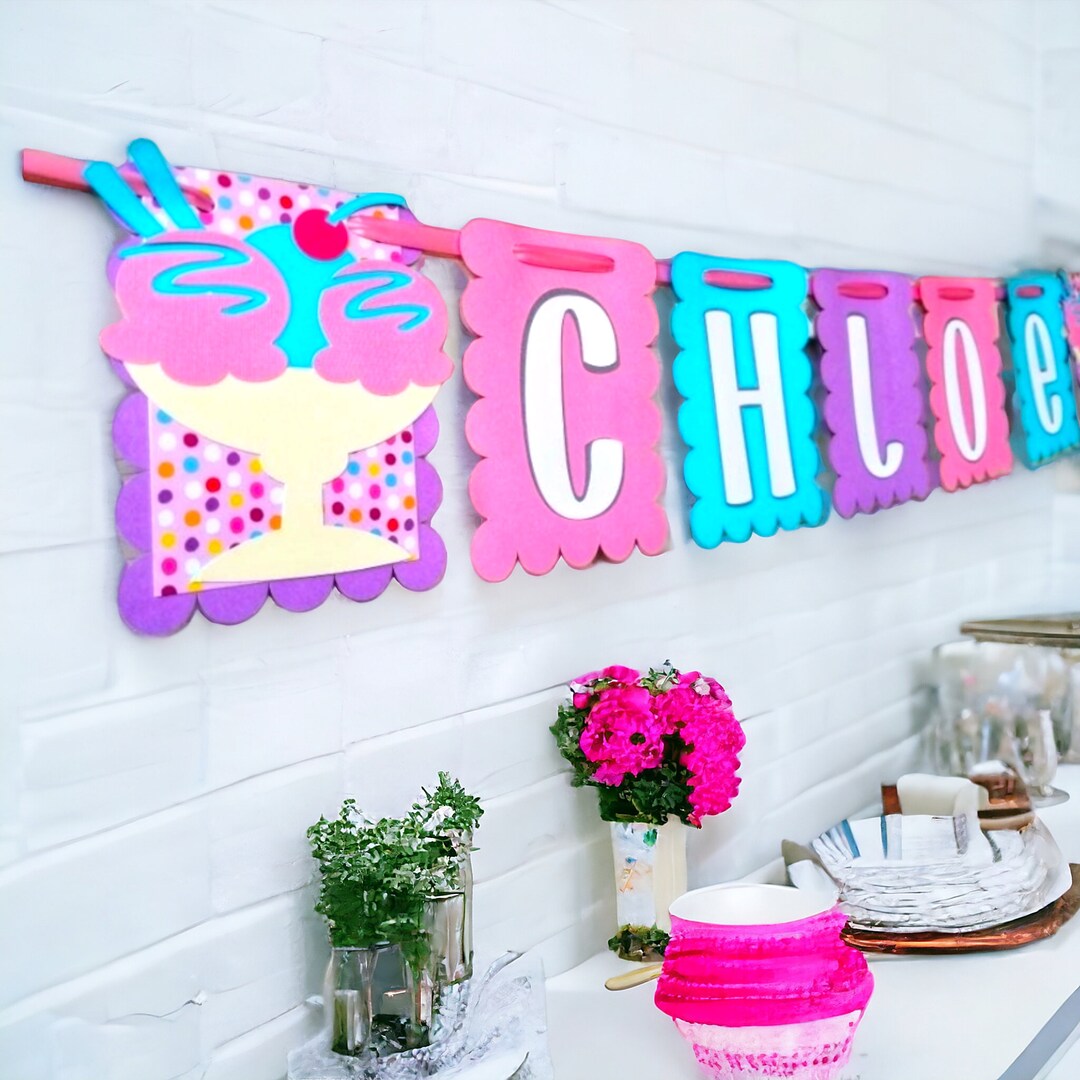 Ice Cream Themed Name Banner, Ice Cream Party Themed Happy Birthday ...